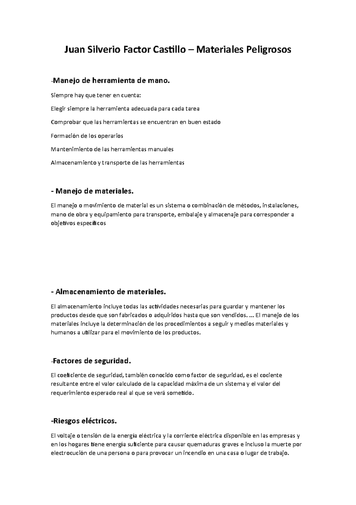 Juan Silverio Factor Castillo Materiales peligrosos - Calidad total ...