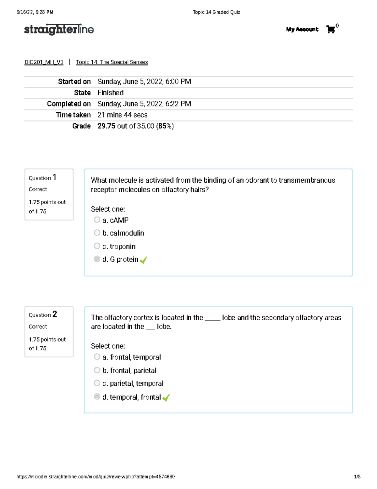 Topic 14 Graded Quiz - Anatomy and physiology I Straighter Line Quiz ...