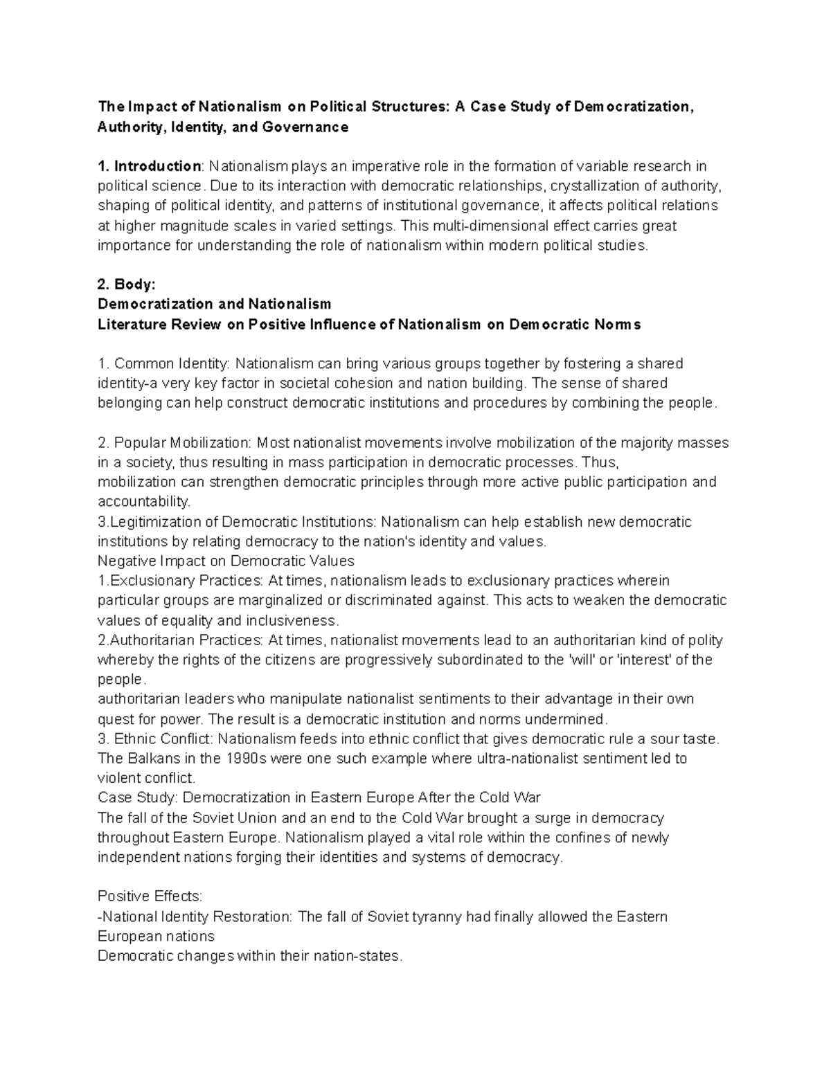 The Impact of Nationalism on Political Structures A Case Study of ...