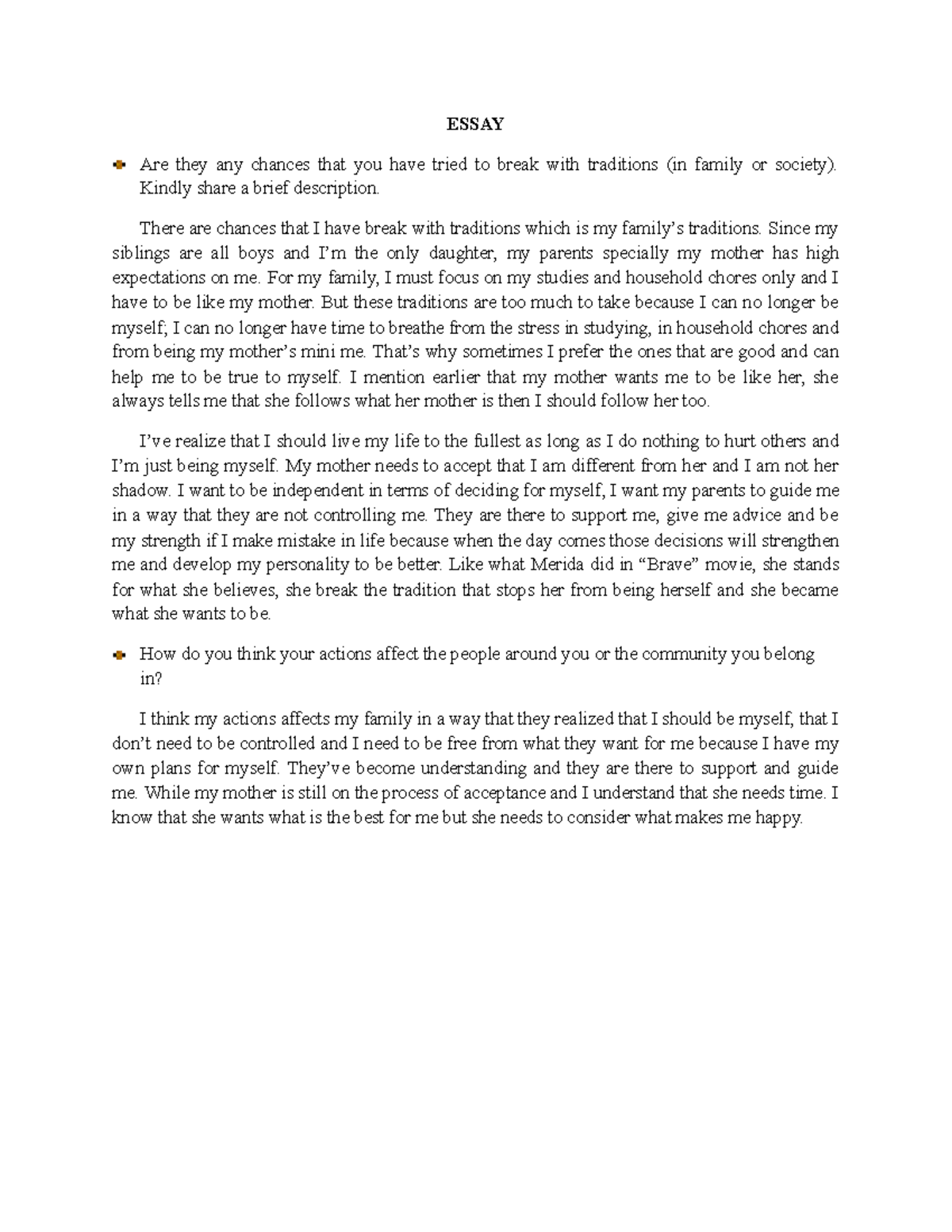 Breaking Traditions - ESSAY Are they any chances that you have tried to ...