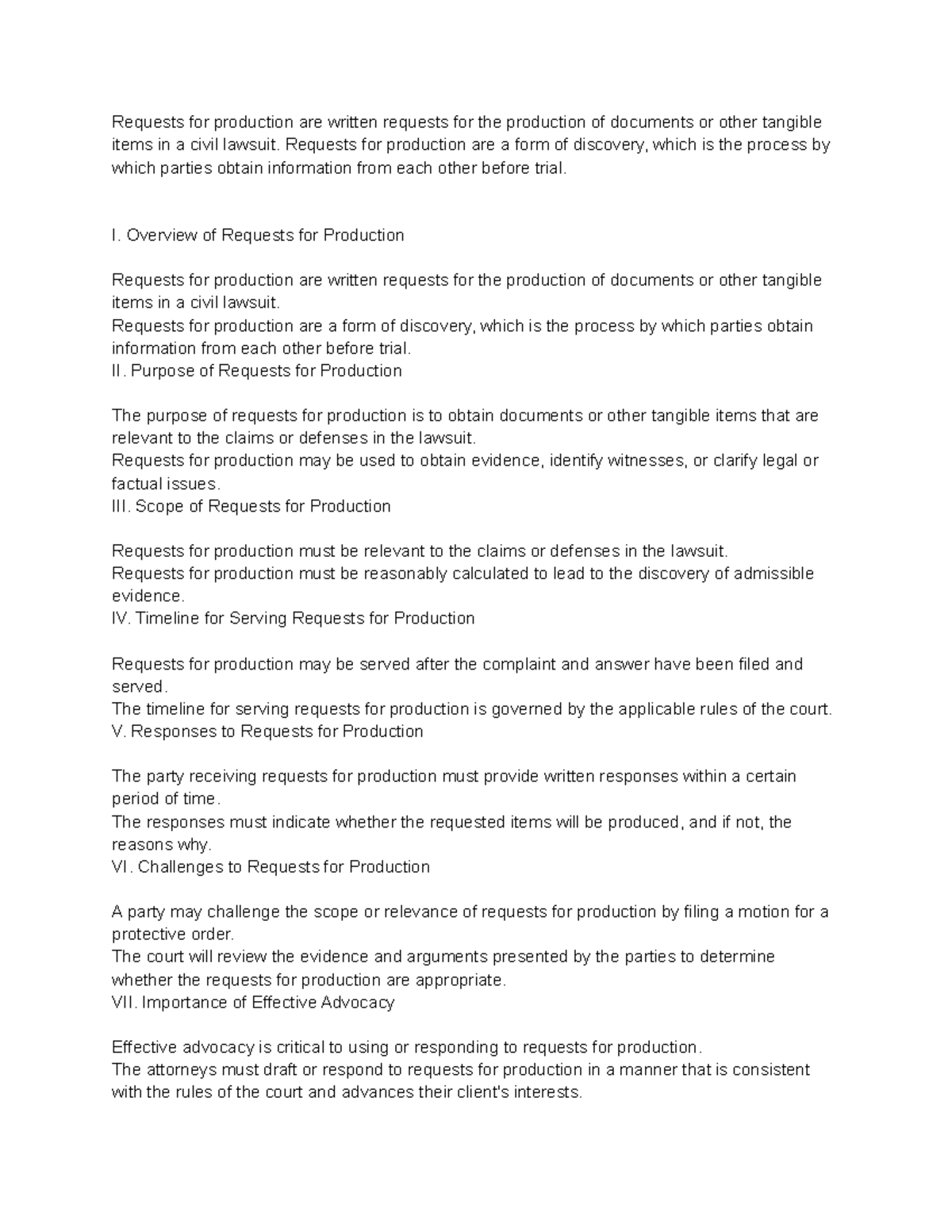 Requests for Production - Requests for production are a form of ...