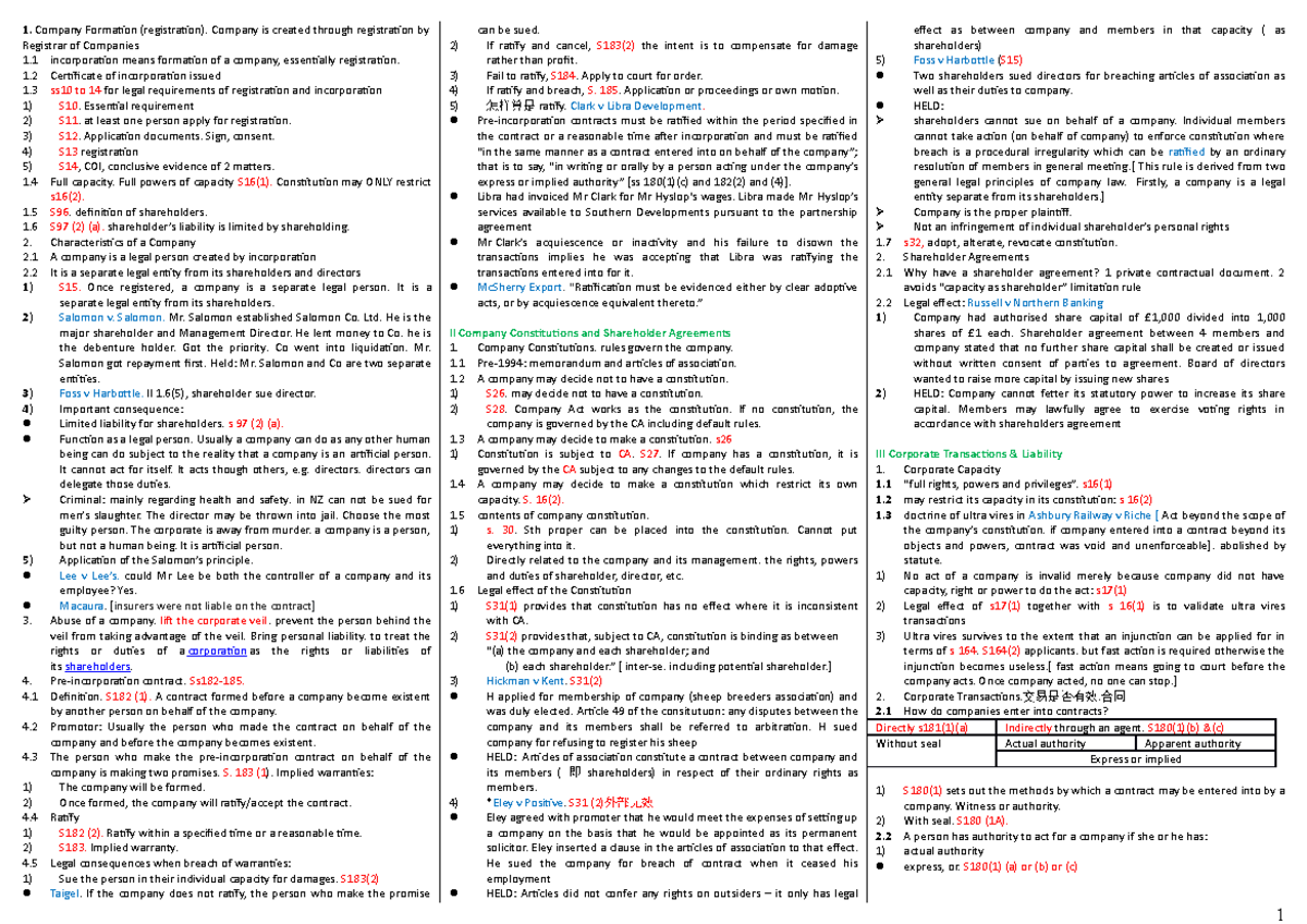 Exam cheat paper - Company Formation (registration). Company is created ...