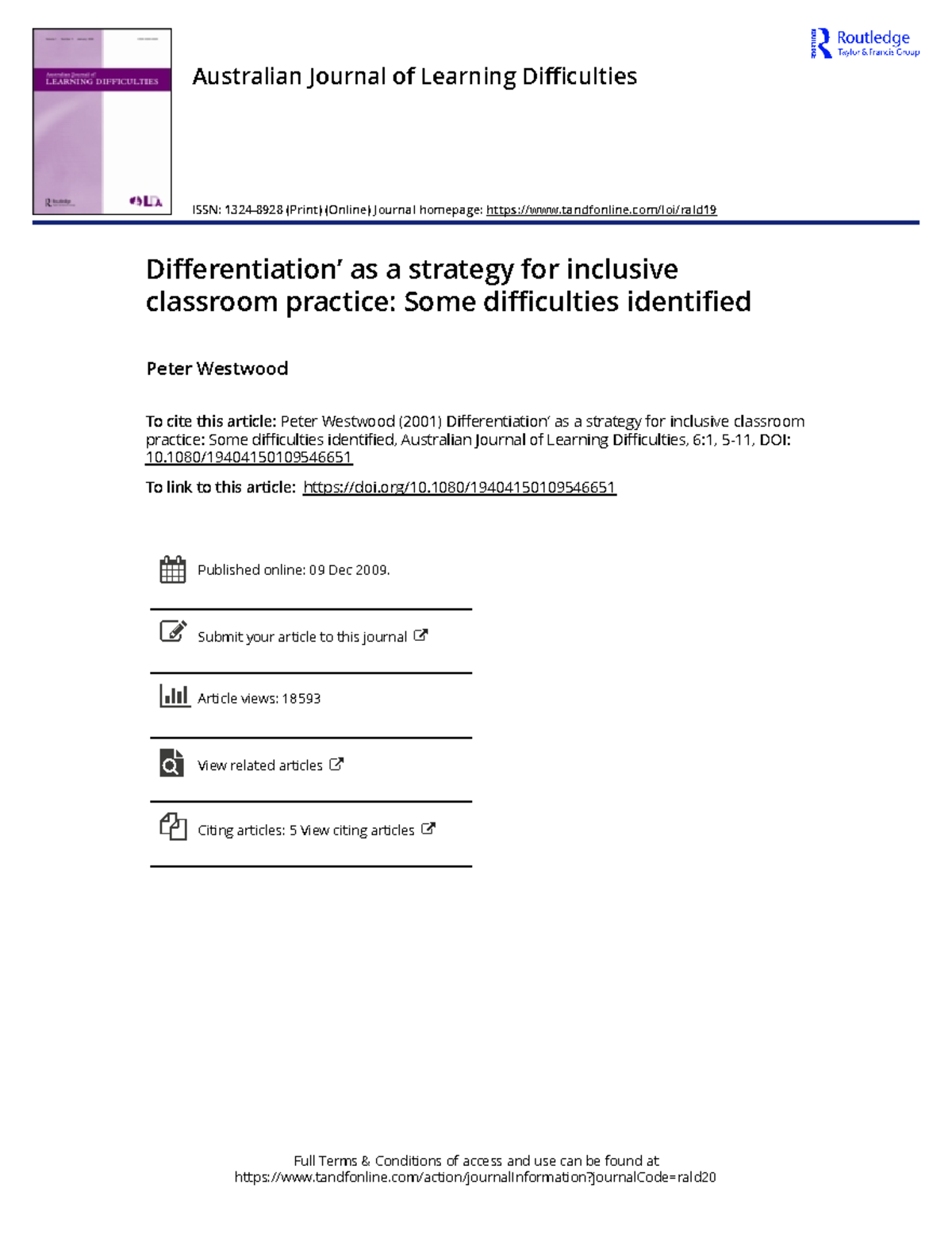 Differentiation as a strategy for inclusive classroom practice Some ...