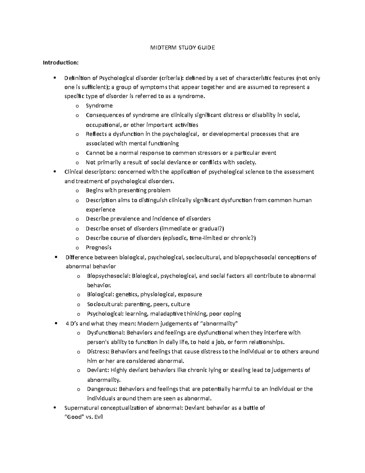 PSY 381 Midterm Study Guide - MIDTERM STUDY GUIDE Introduction ...