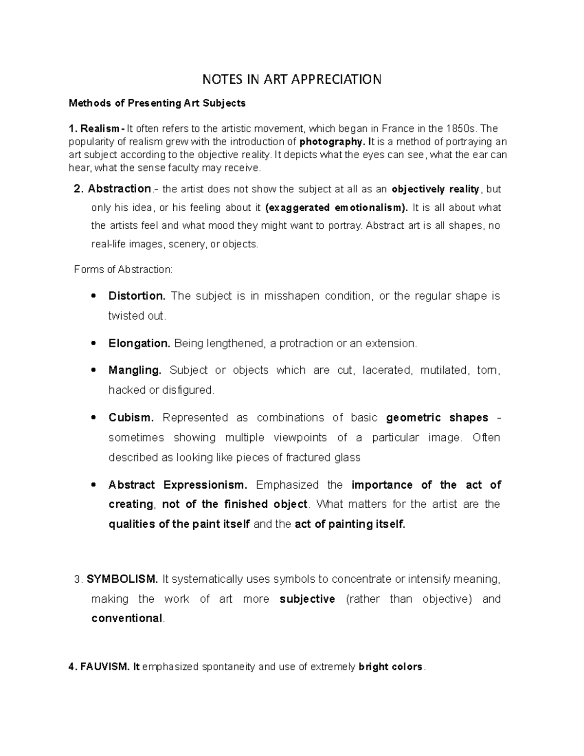 Notes IN ART Appreciation,2 - NOTES IN ART APPRECIATION Methods of ...