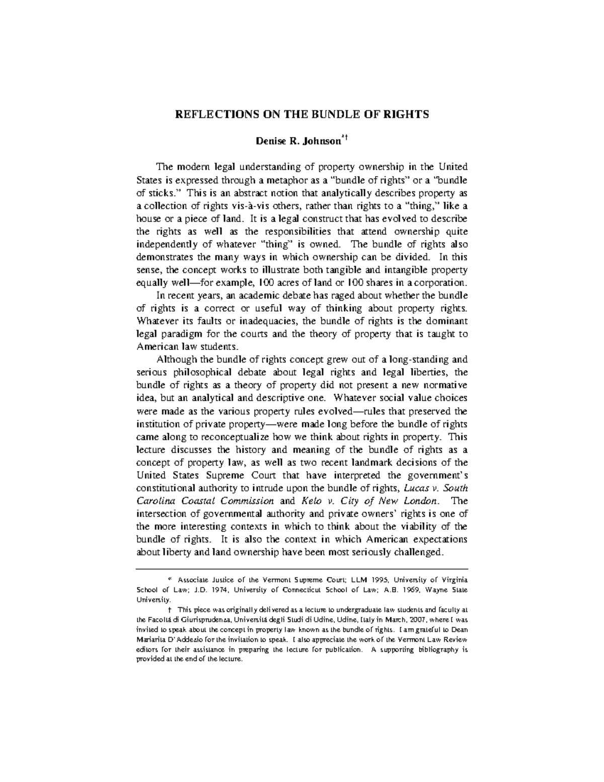 Reflections of bundle of rights - REFLECTIONS ON THE BUNDLE OF RIGHTS ...