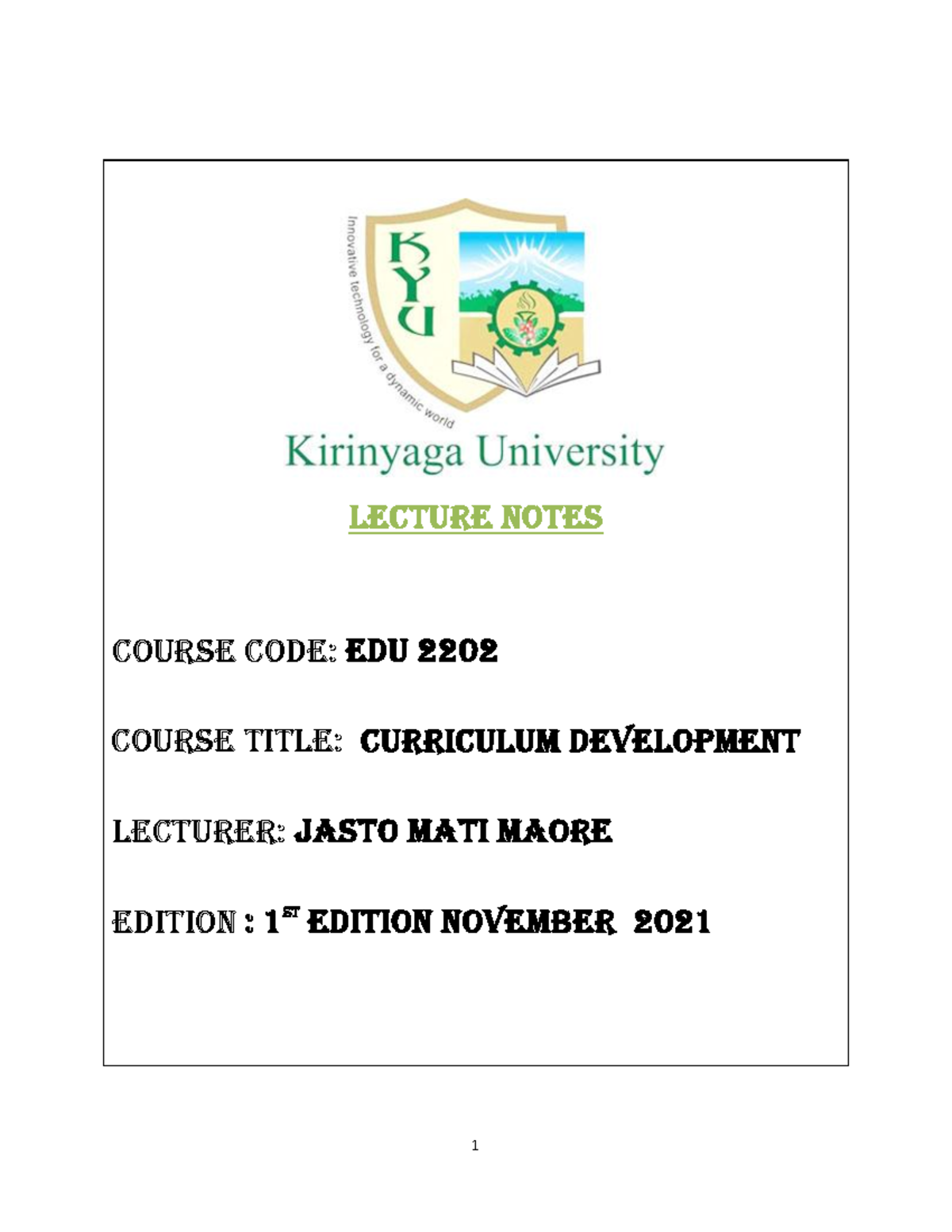 EDU 2202 Notes - Education arts - KYU - Studocu