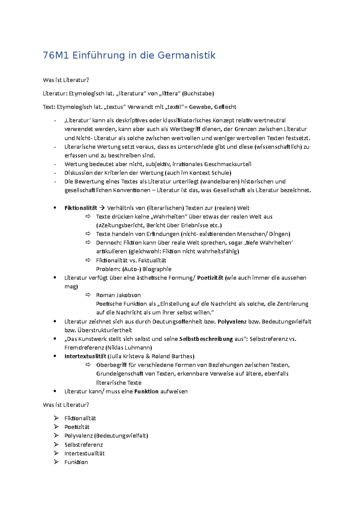 Modul 1 Germanistik Prüfung - 76M1 Einführung in die Germanistik Was ...
