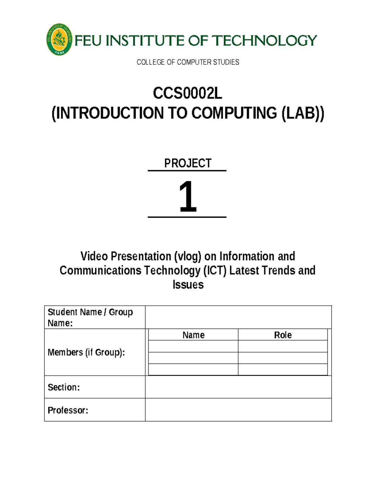 CCS0002L Final Project - COLLEGE OF COMPUTER STUDIES CCS0002L (INTRODUCTION TO COMPUTING (LAB ...