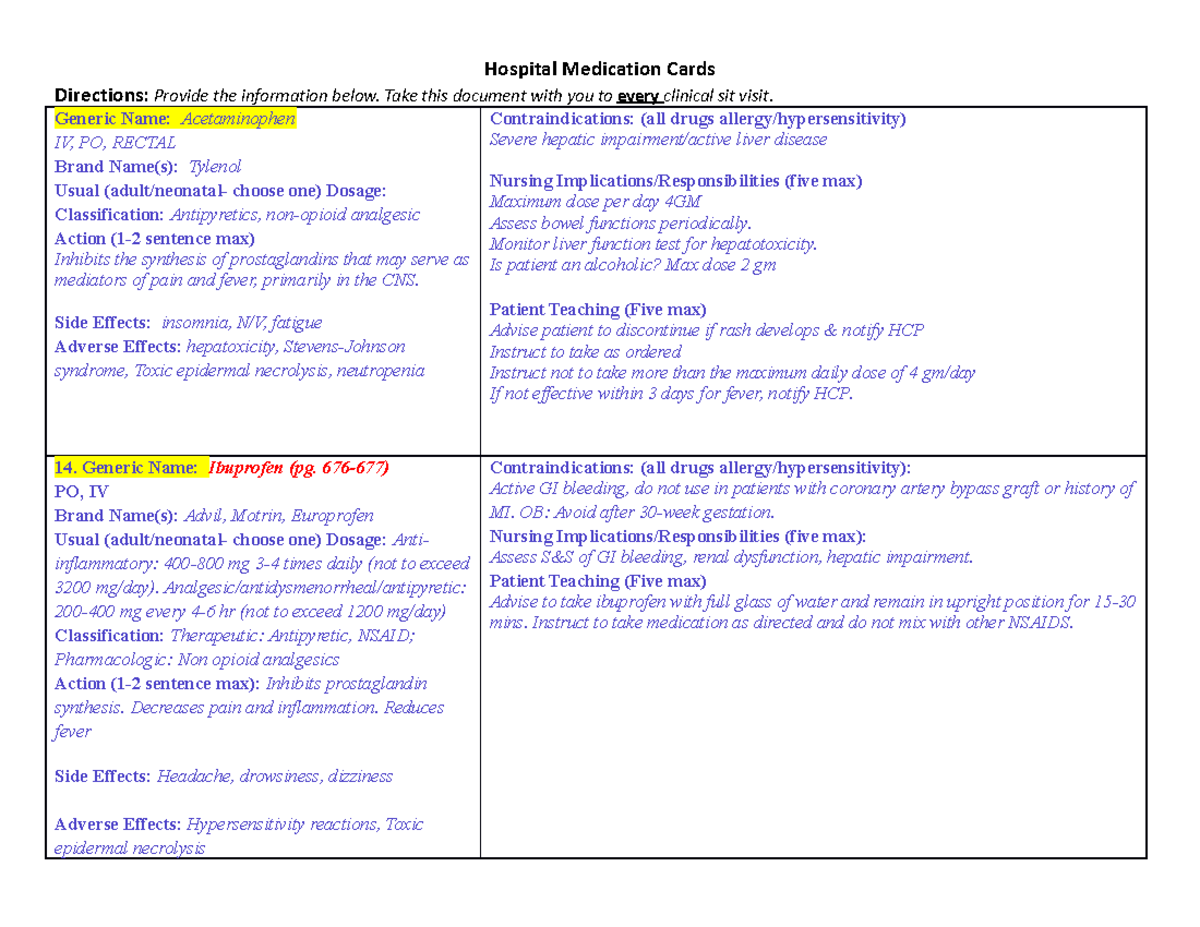 Hospital Med Cards 13-26 - Directions: Provide the information below ...