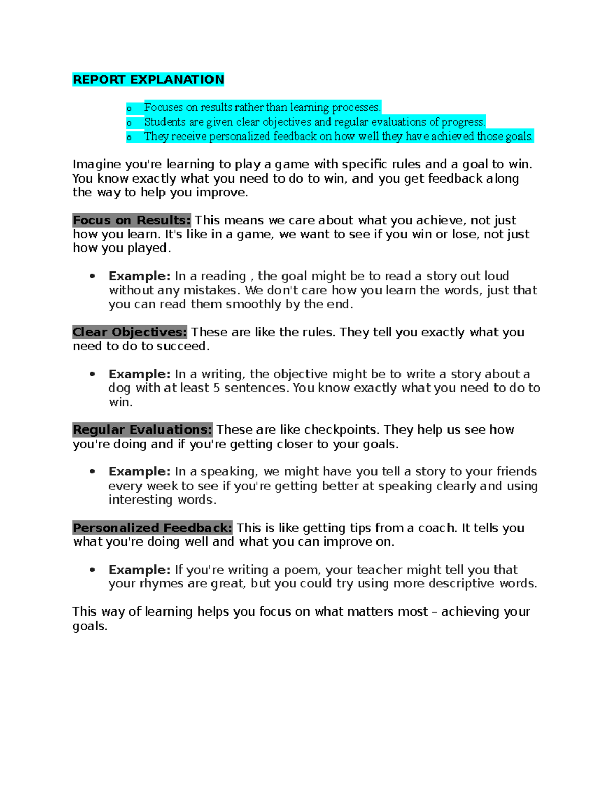 Report explanation - bachelor of secondary education materials - REPORT ...