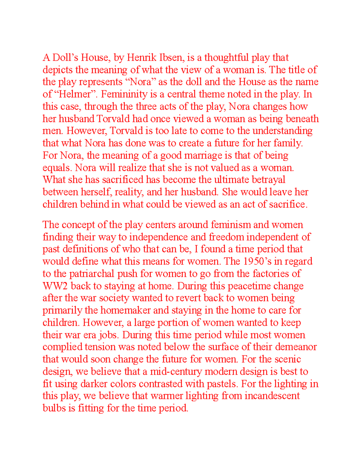 Working document theater - A Doll’s House, by Henrik Ibsen, is a ...