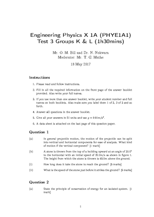 Experiment A - PHYSICS PRACTICALS: SEMESTER 1 1 EXPERIMENT A AN EXERCISE IN ERROR CALCULATION ...