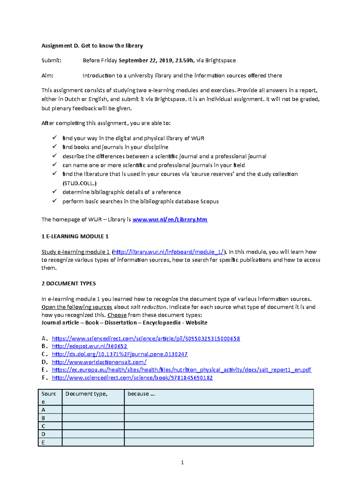 Assignment D Get to know the library - Assignment D. Get to know the ...
