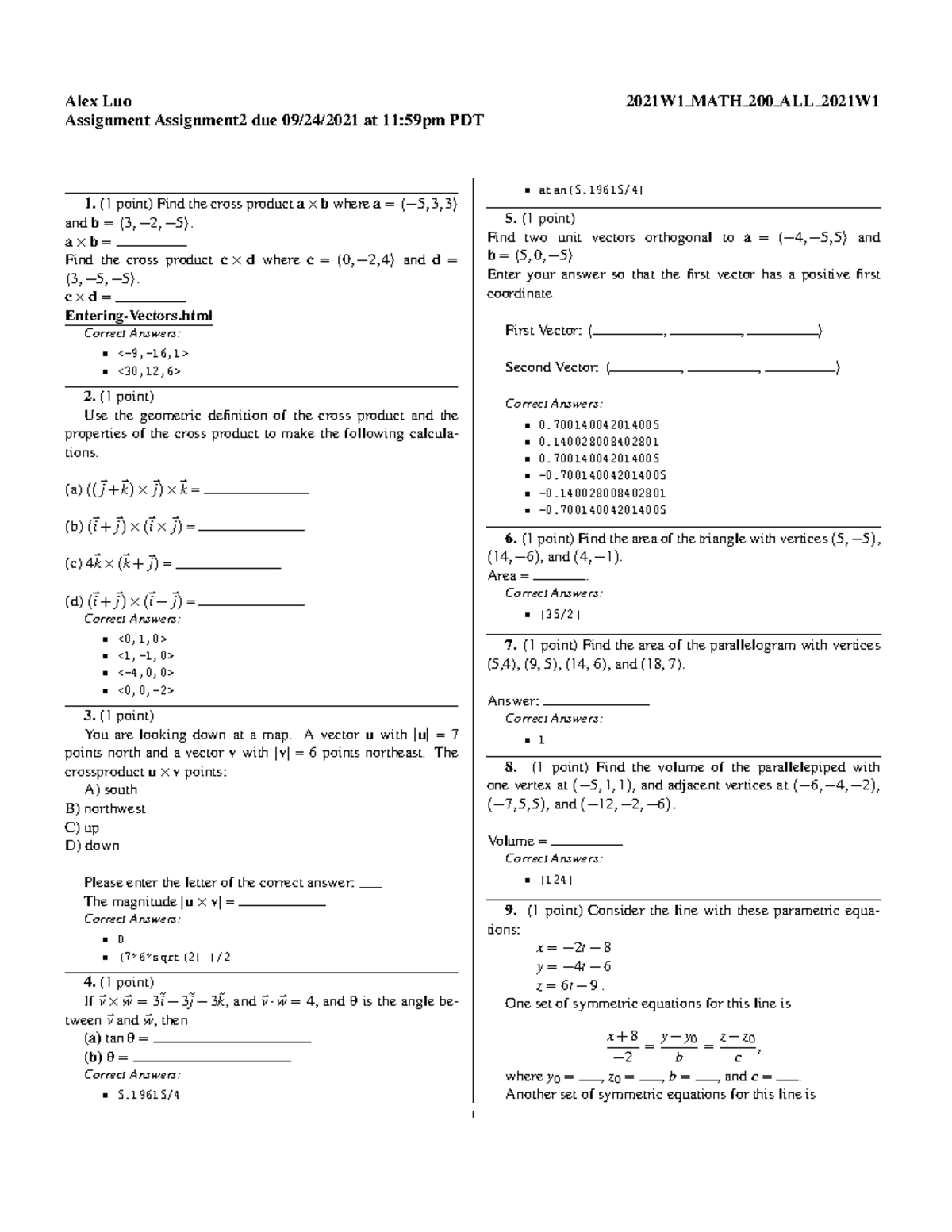 Webwork 2 answer key - MATH 200 - UBC - Studocu
