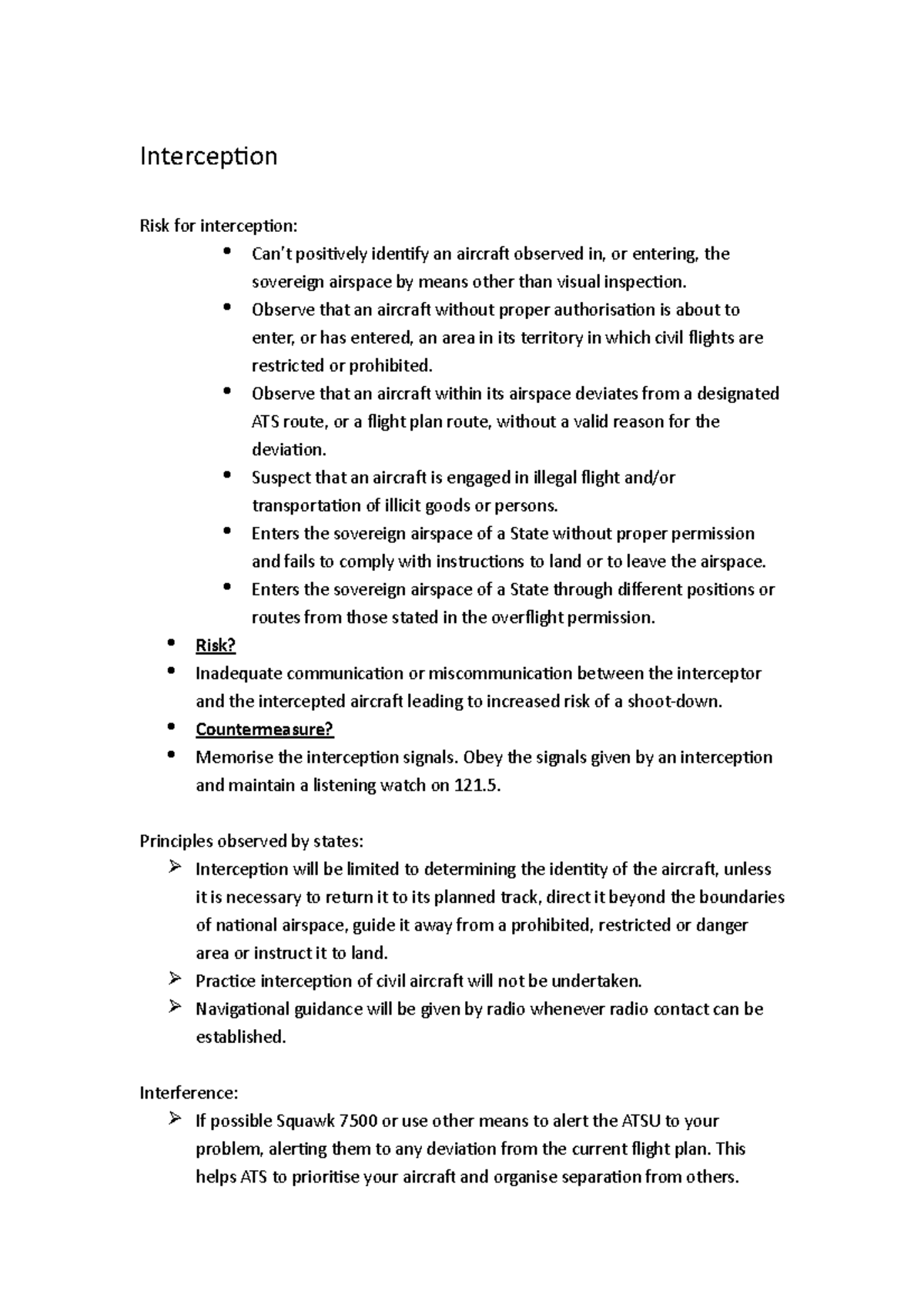 Interception - Notes for lecture - Interception Risk for interception ...