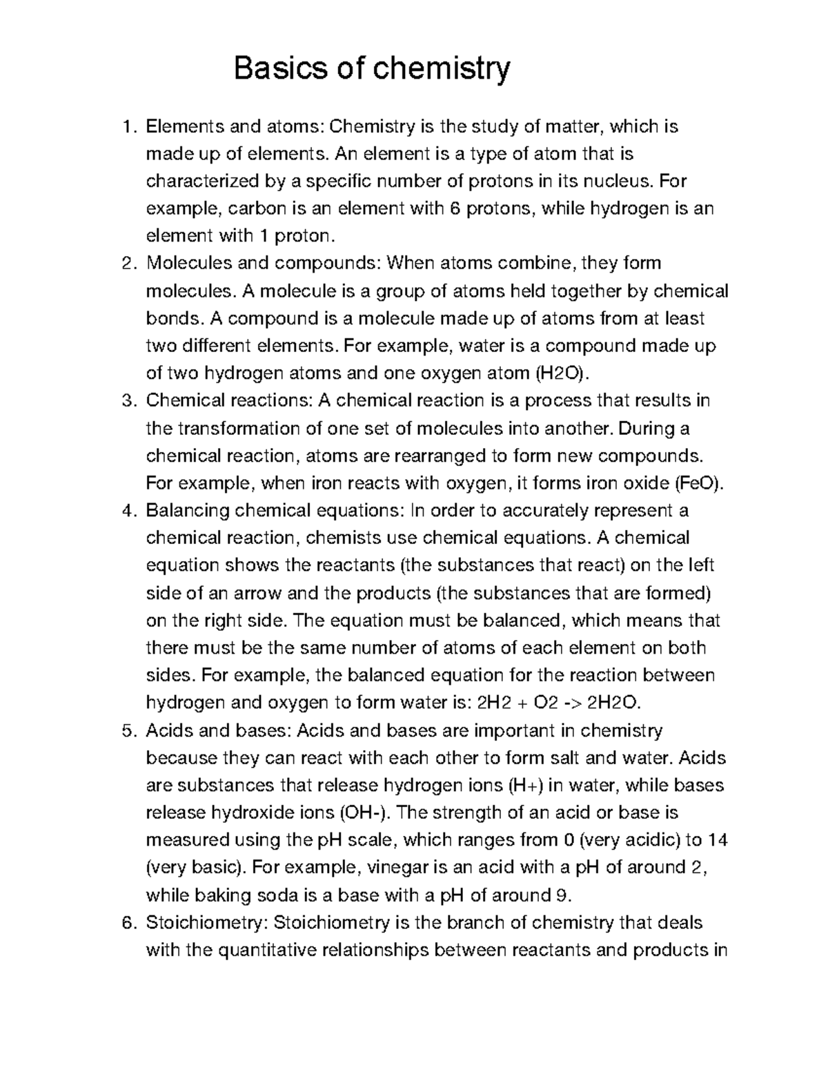 Basics Of Chem - Basics of chemistry Elements and atoms: Chemistry is ...
