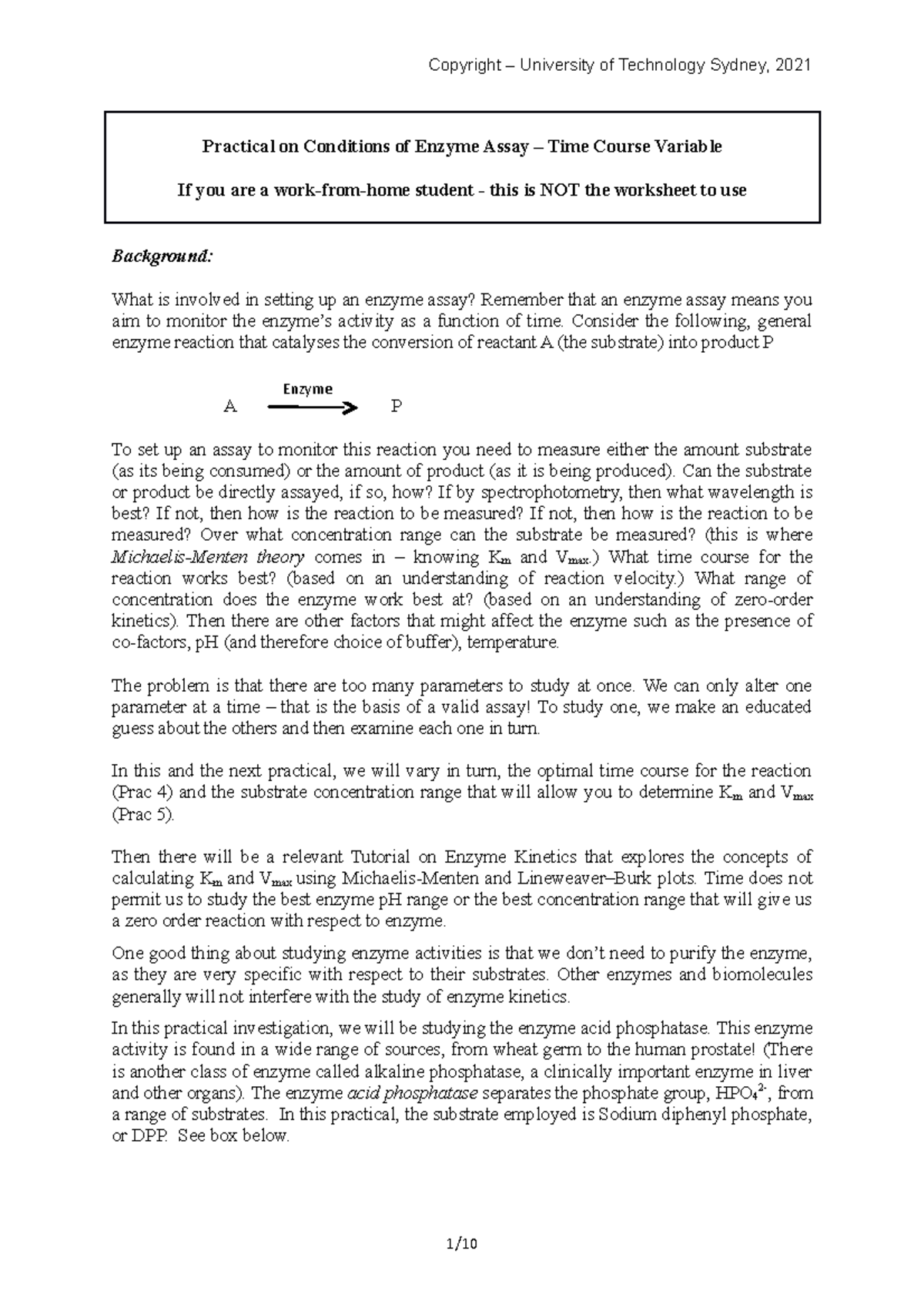 Prac 4 Metabolic Biochemistry - Practical on Conditions of Enzyme Assay ...