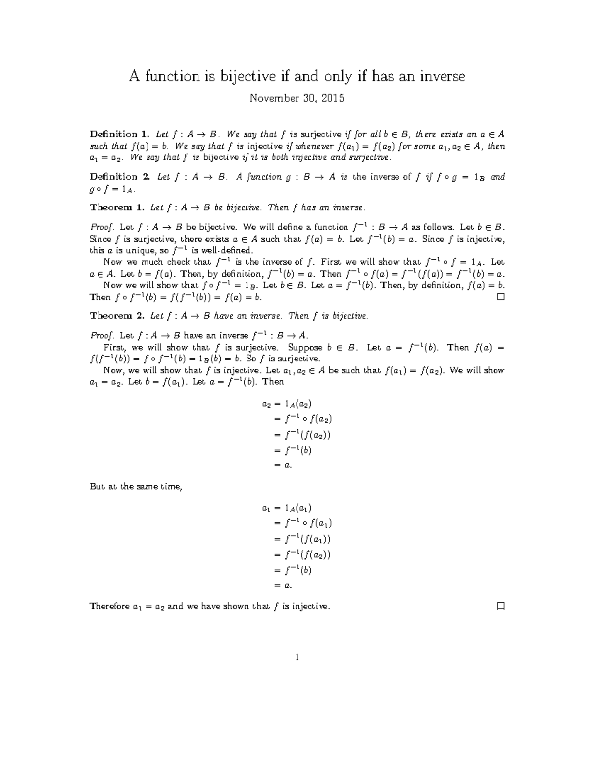 Has inverse is bijective - A function is bijective if and only if has an inverse November 30 ...