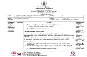 Lesson Exemplar - HEALTH SCIENCE CURRICULUM LESSON EXEMPLAR School: LAS ...