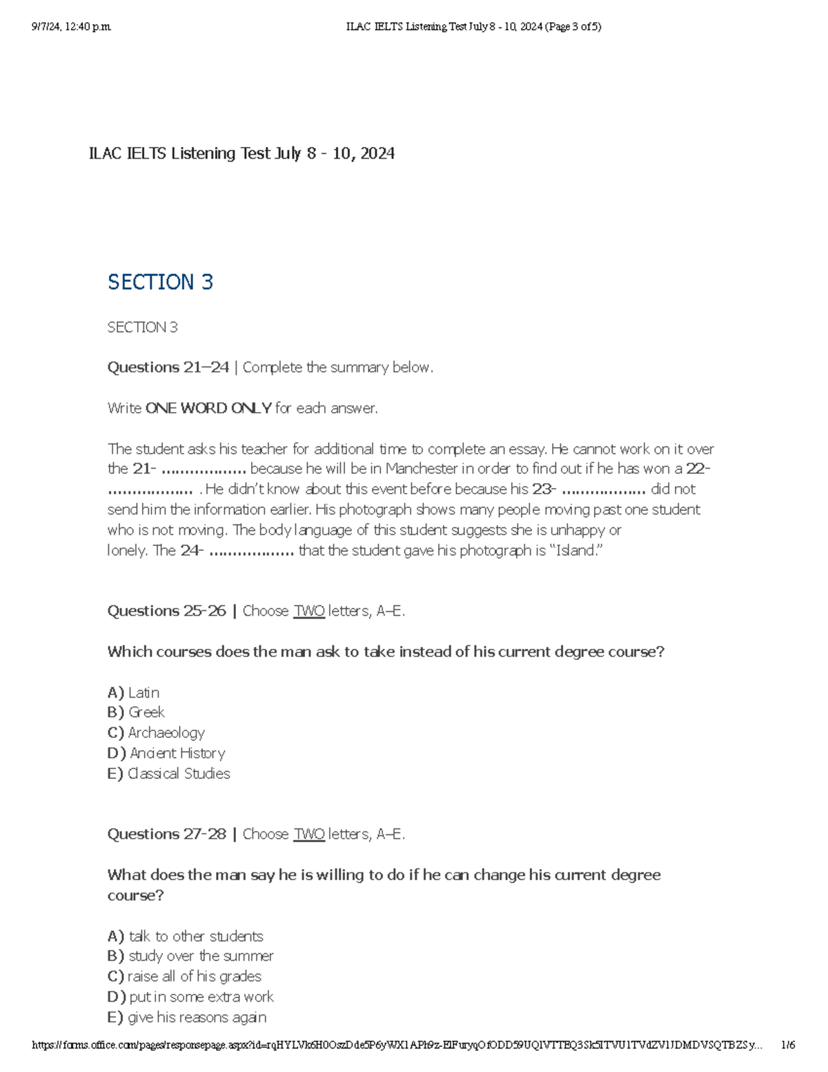 ILAC Ielts Listening Test July 8 - 10, 2024 (Page 3 of 5) - ILAC IELTS ...