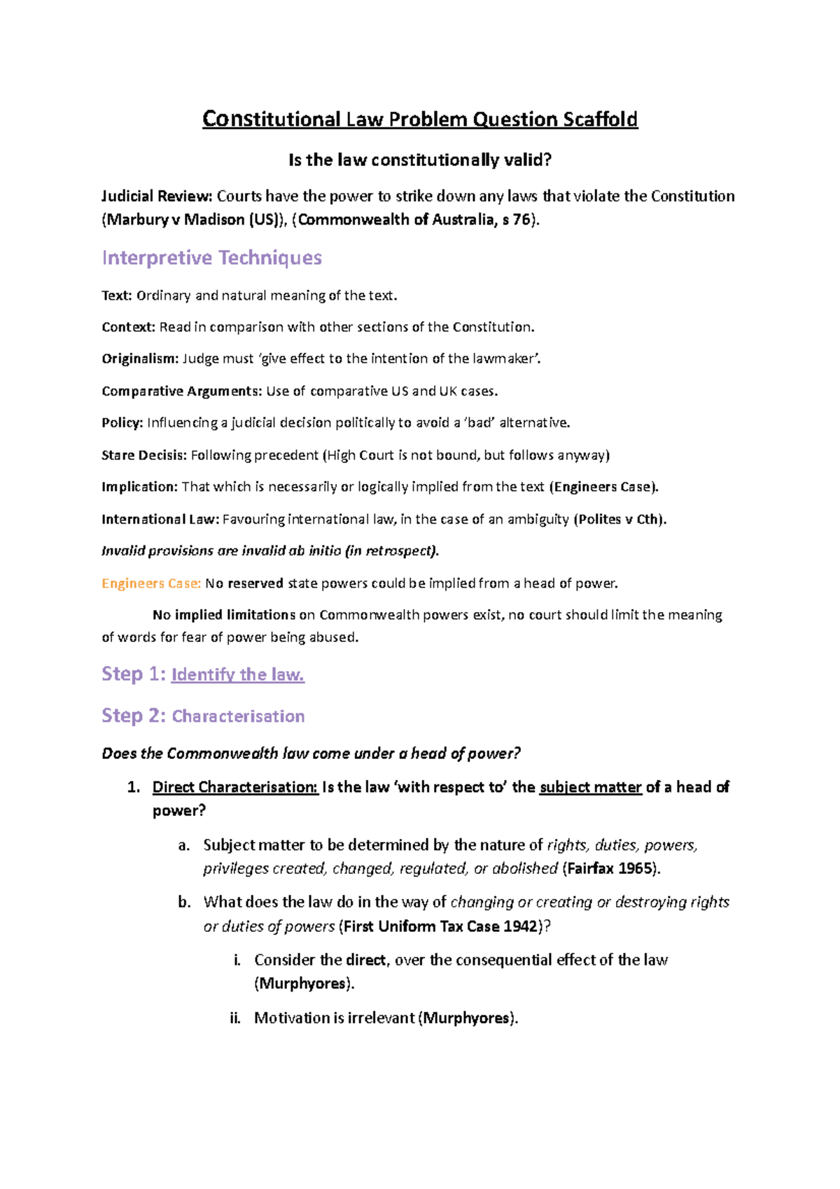 LLB2280 Exam Summary Notes - Constitutional Law Problem Question ...