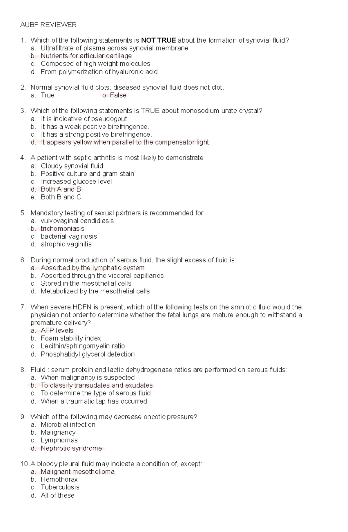 AUBF Reviewer - Goodluck guys - AUBF REVIEWER Which of the following ...