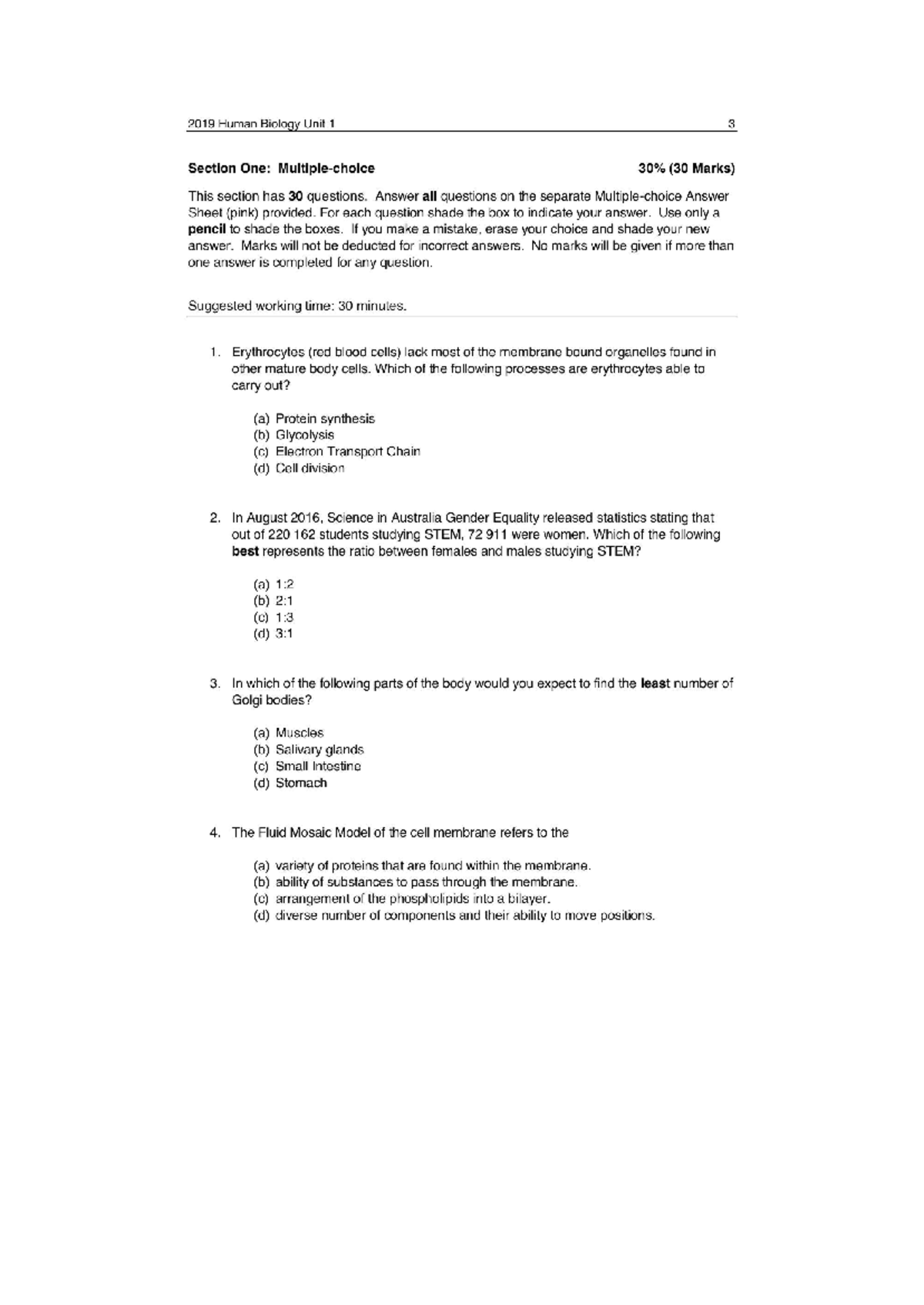 HBIO - 2019 past exam - ANHB1101 - Studocu