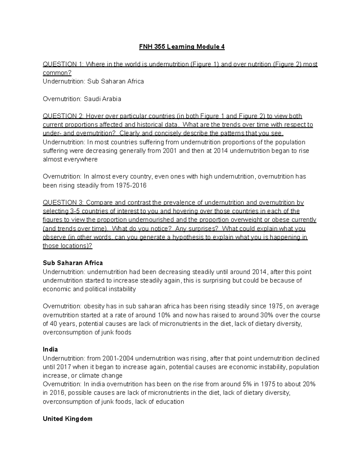 FNH 355 Week 4 - Module 4 - FNH 355 Learning Module 4 QUESTION 1: Where in the world is - Studocu