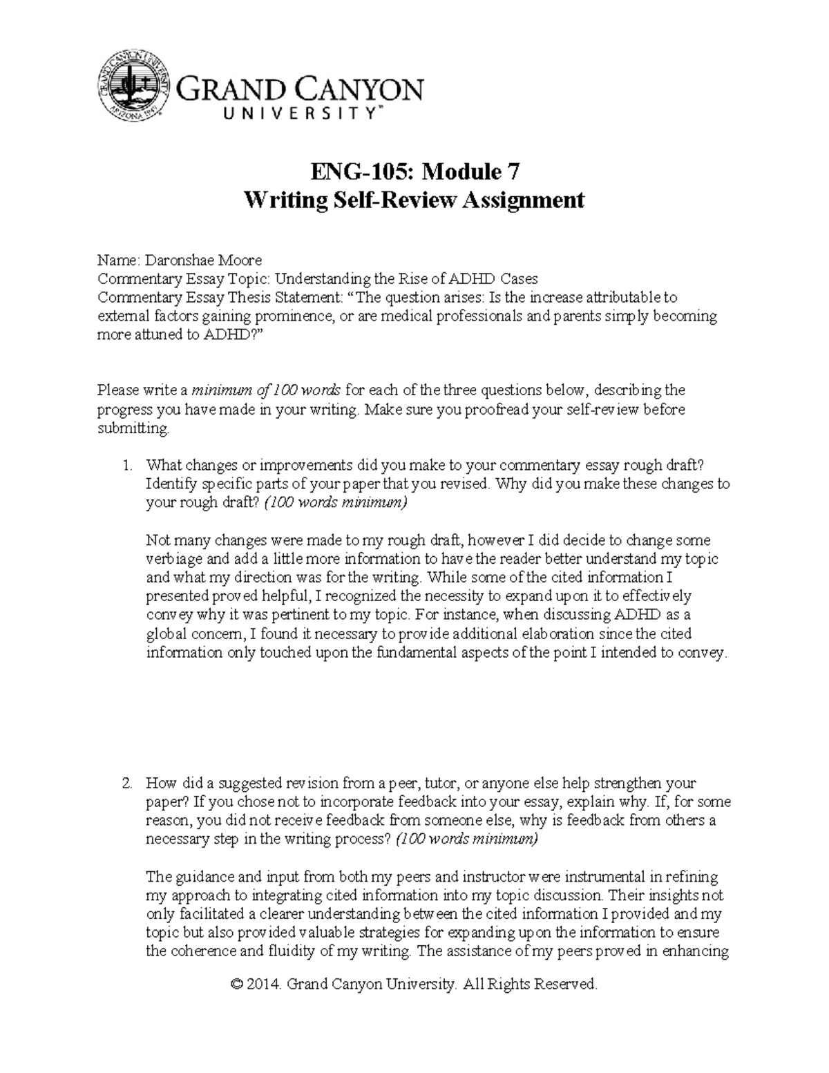 ENG 105 RS Self Review Assignment - ENG-105: Module 7 Writing Self ...