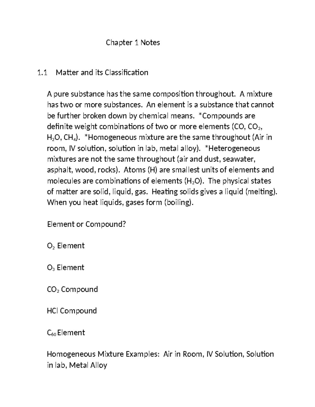 CH111CH1Notes 1(1) (1) - Chapter 1 Notes 1 Matter and its ...