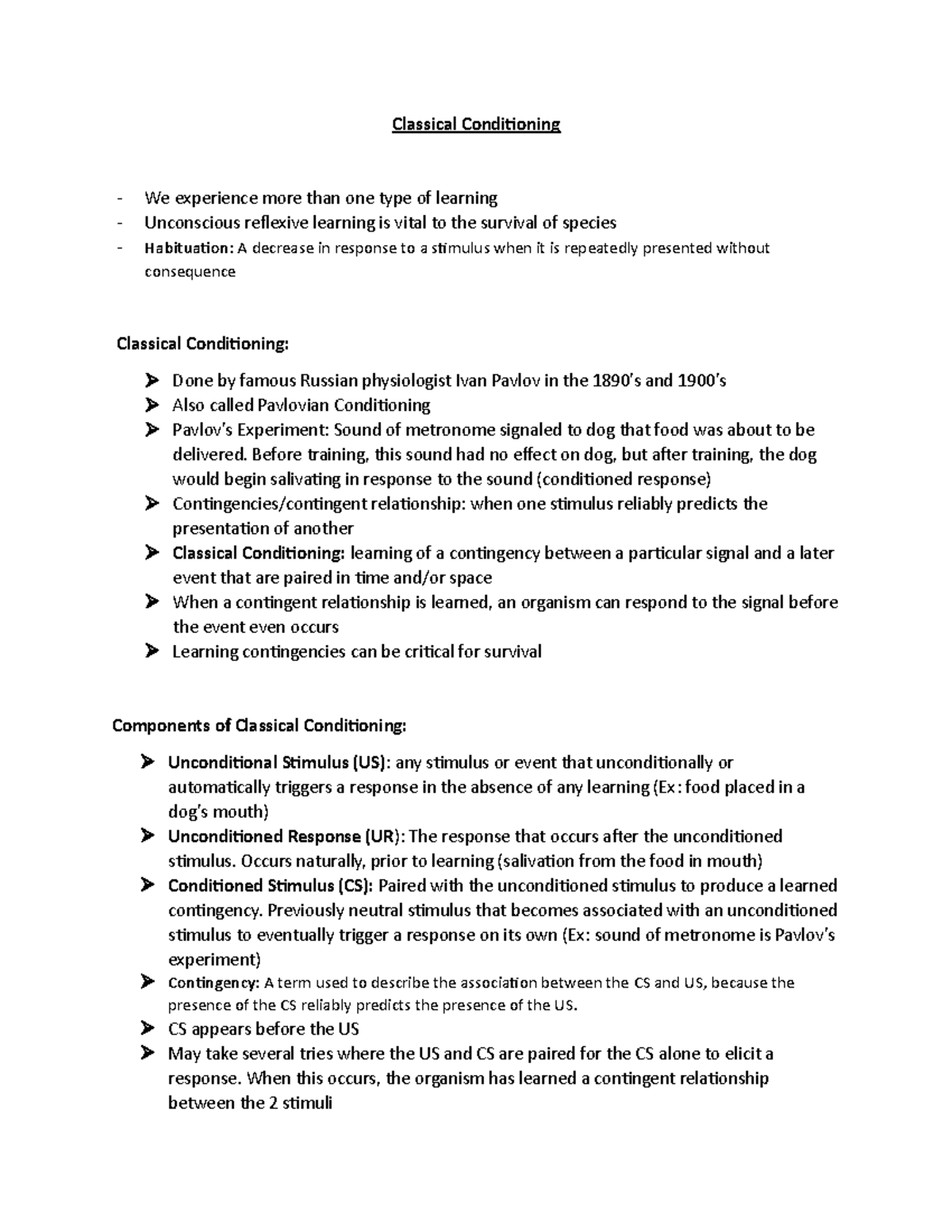 Classical Conditioning - Before training, this sound had no effect on ...