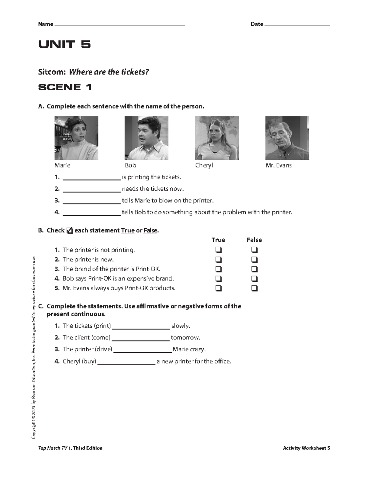 UNIT 05 Video Worksheets - UNIT 5 Sitcom: Where are the tickets? SCENE ...