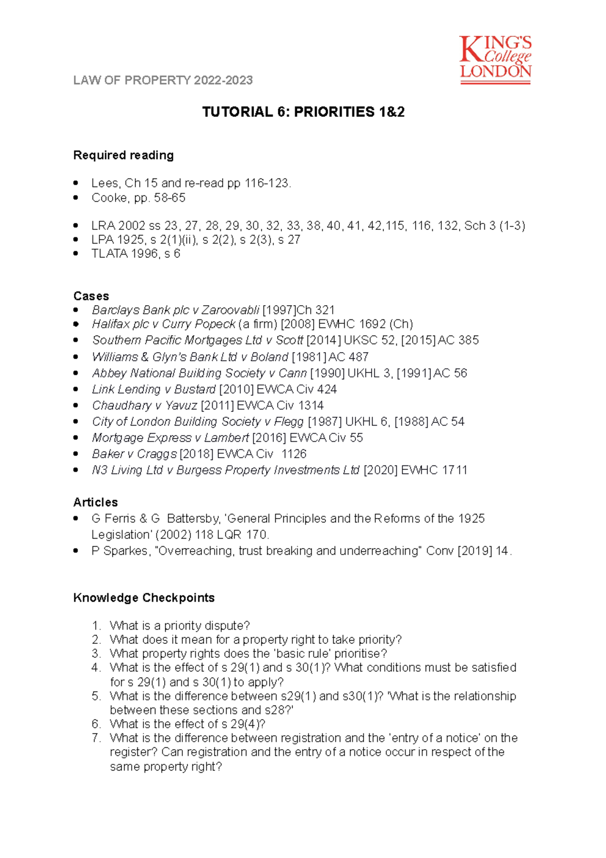 Priorities 12 (22-23) - Notes for tutorial - TUTORIAL 6: PRIORITIES 1 ...