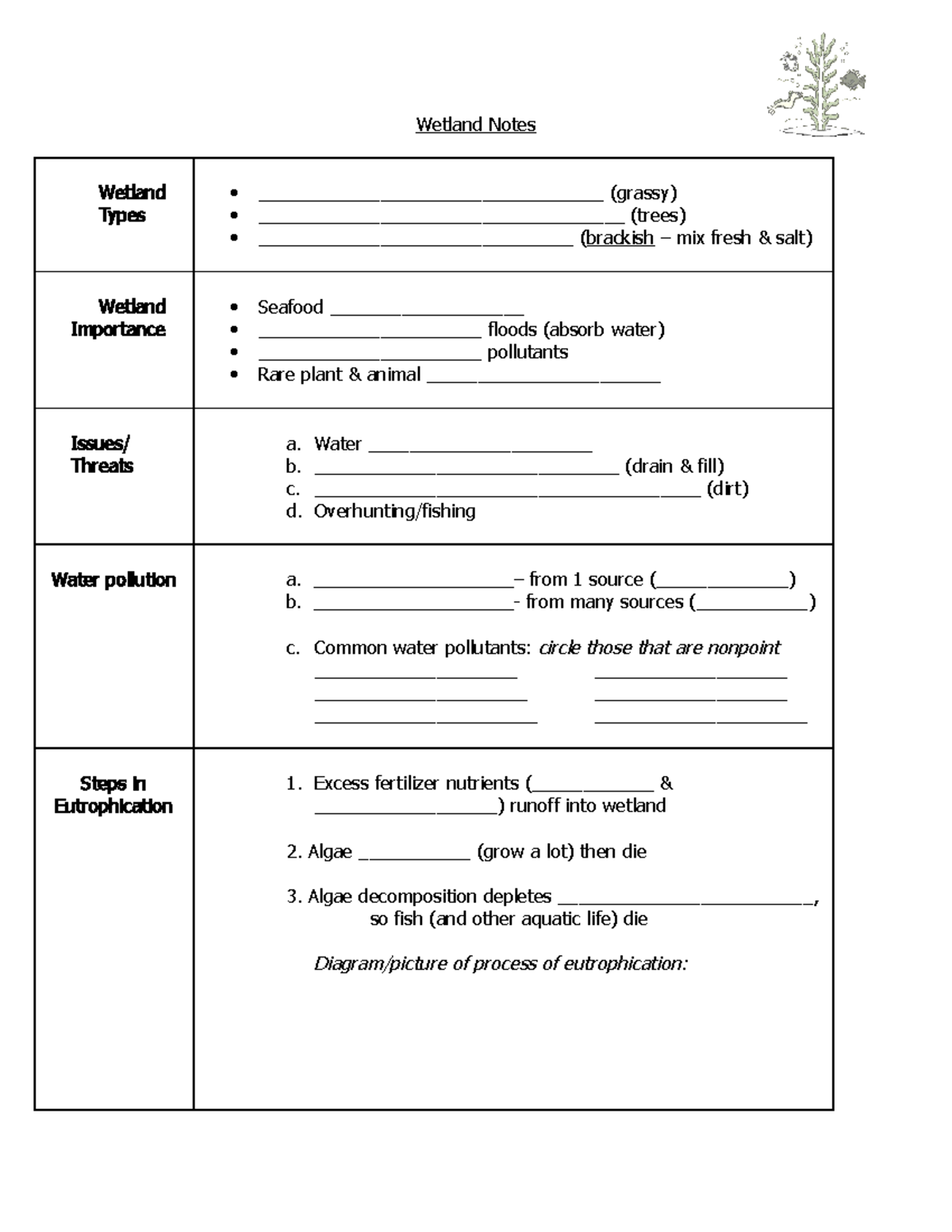 Wetlands Notes - Wetland Notes Wetland Types ...