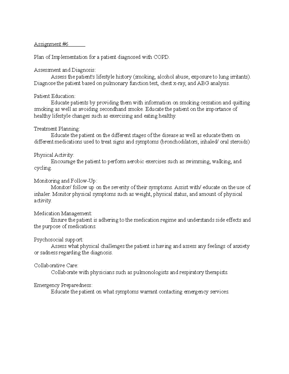 Assignment 6 - Assessment and Diagnosis: Assess the patient's lifestyle ...