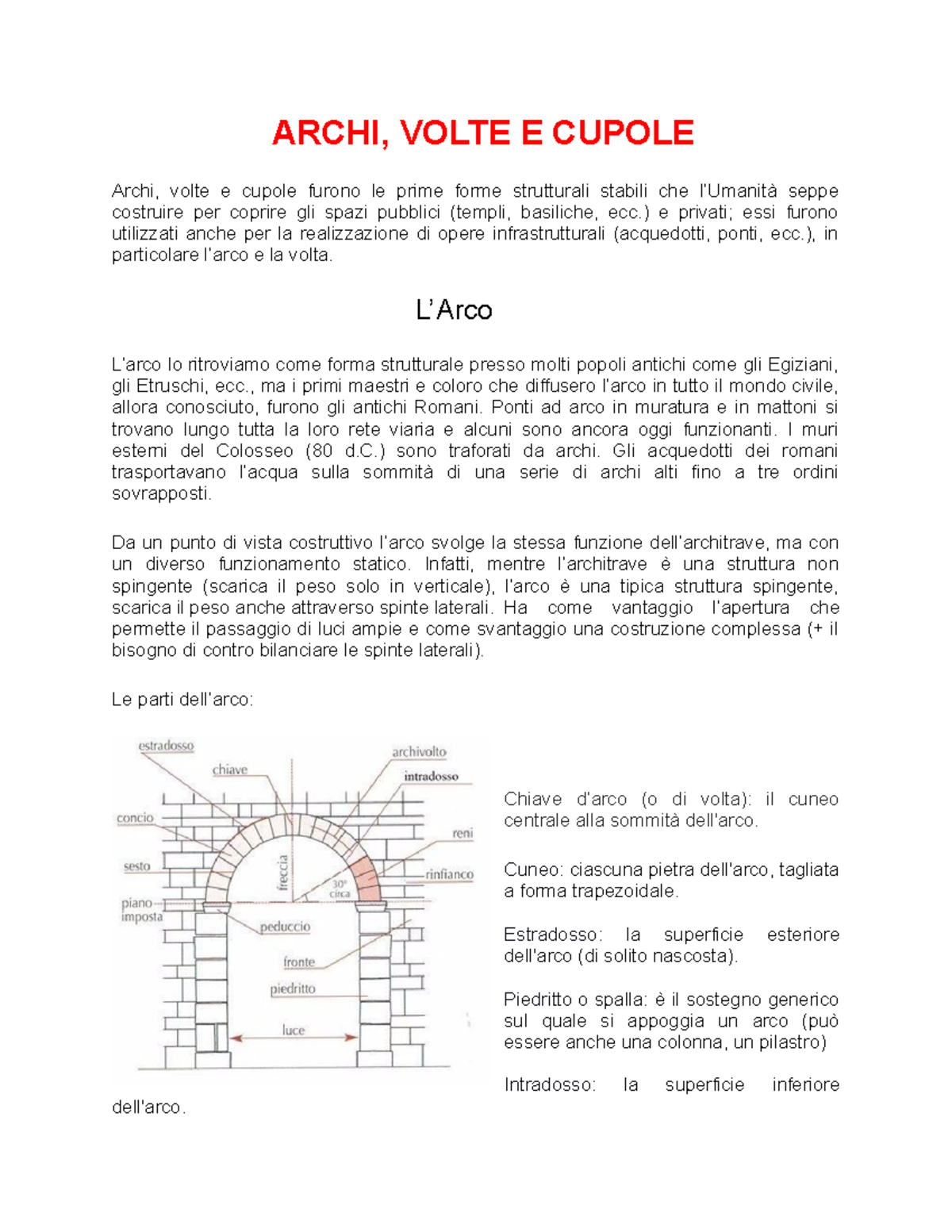Archi Volte E Cupole - Disegno e Storia dell'Arte (Scientifico) - Tradizionale - Studocu