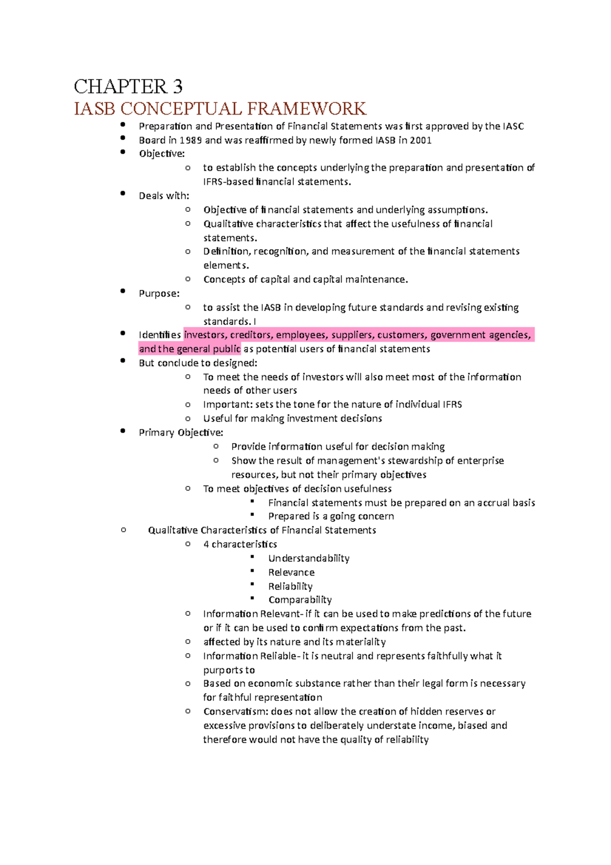 IA Chapter 3 - CHAPTER 3 IASB CONCEPTUAL FRAMEWORK ####### Preparaion ...