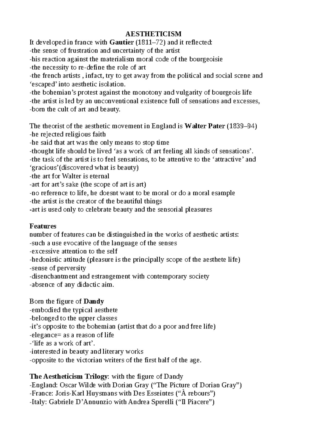 Estetismo e Oscar Wilde - AESTHETICISM It developed in france with ...