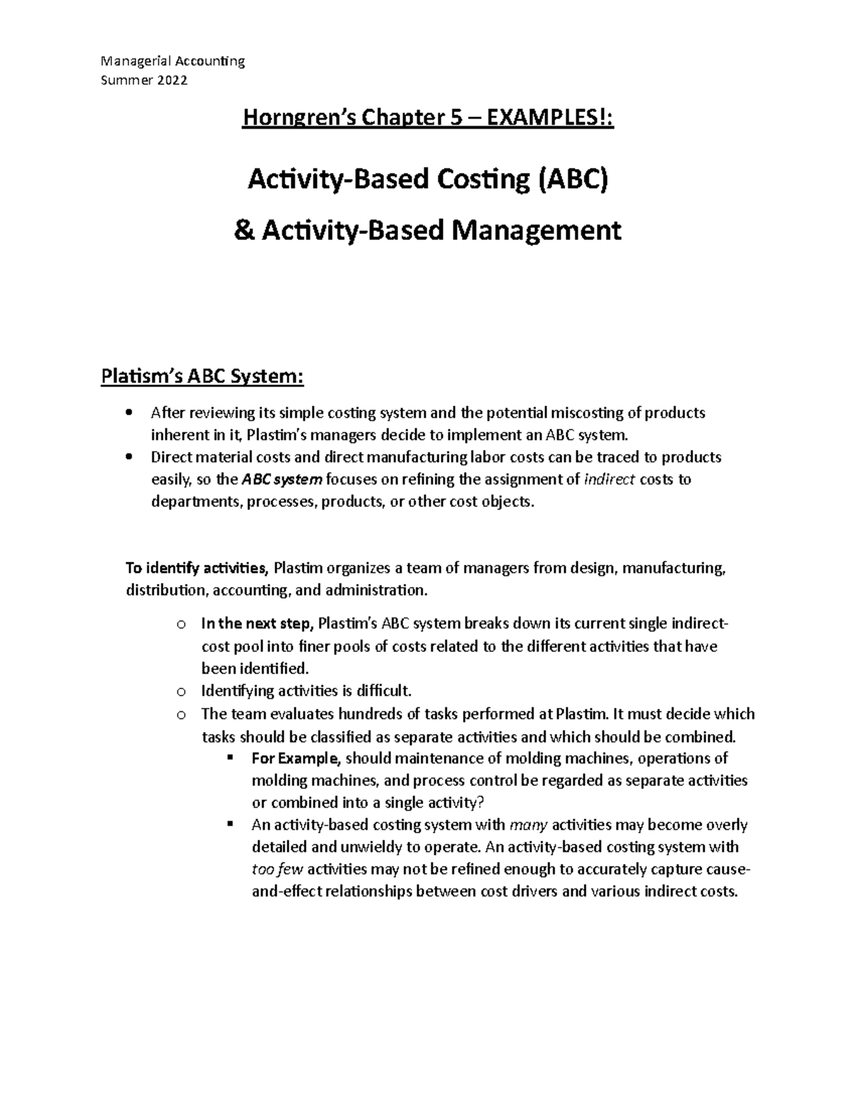 Horn C.h 5 - Examples - prac notes - Summer 2022 Horngren’s Chapter 5 ...