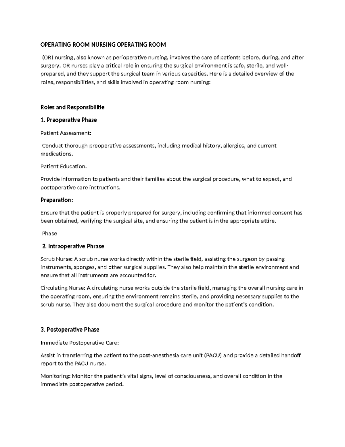 Operating ROOM Nursing Operating ROOM - OPERATING ROOM NURSING ...