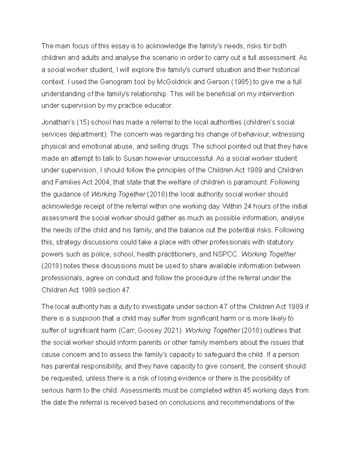 Susan John edit - case study essay - The main focus of this essay is to ...