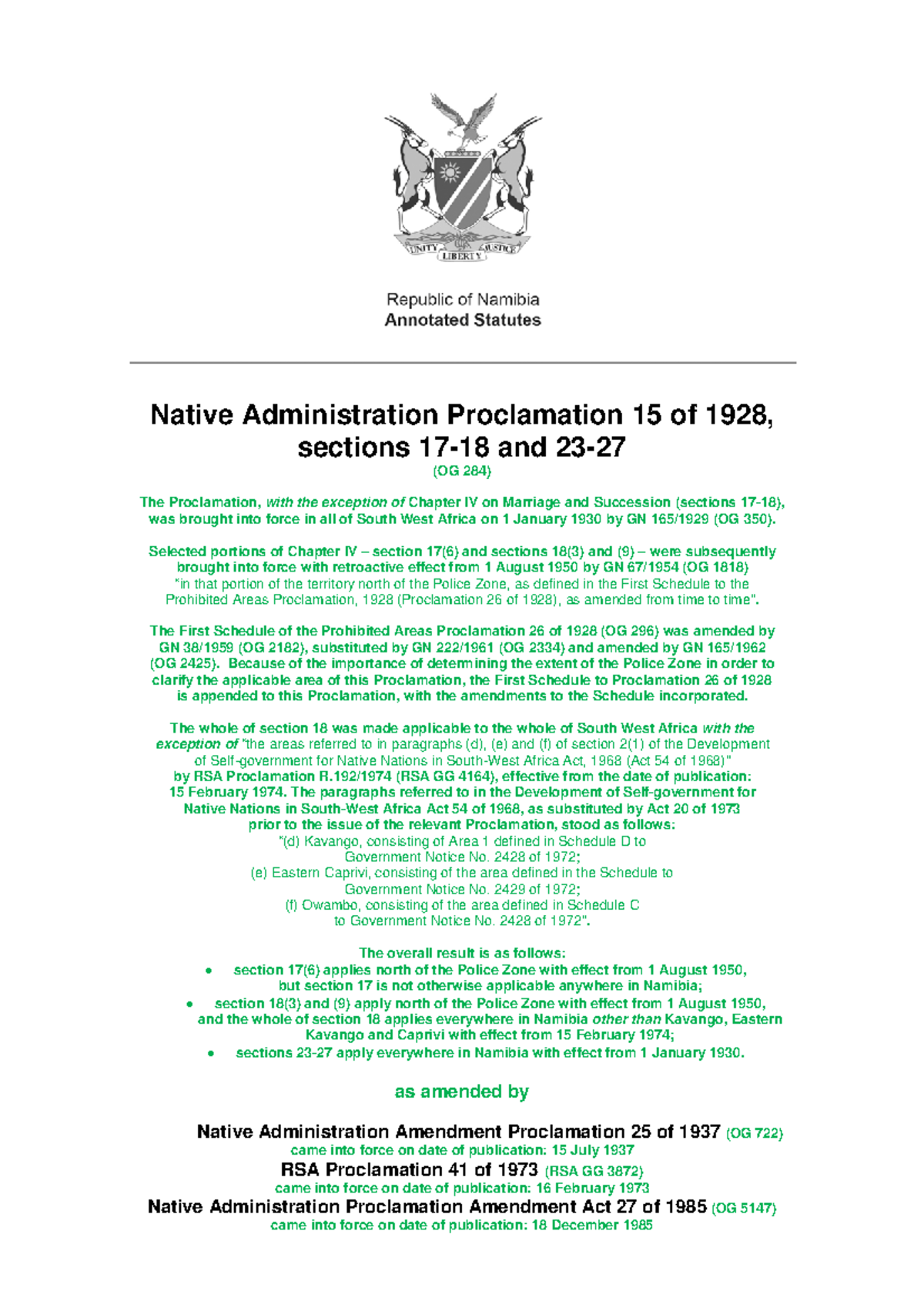 Blacks (1928) - Native Administration Proclamation 15 of 1928 ...