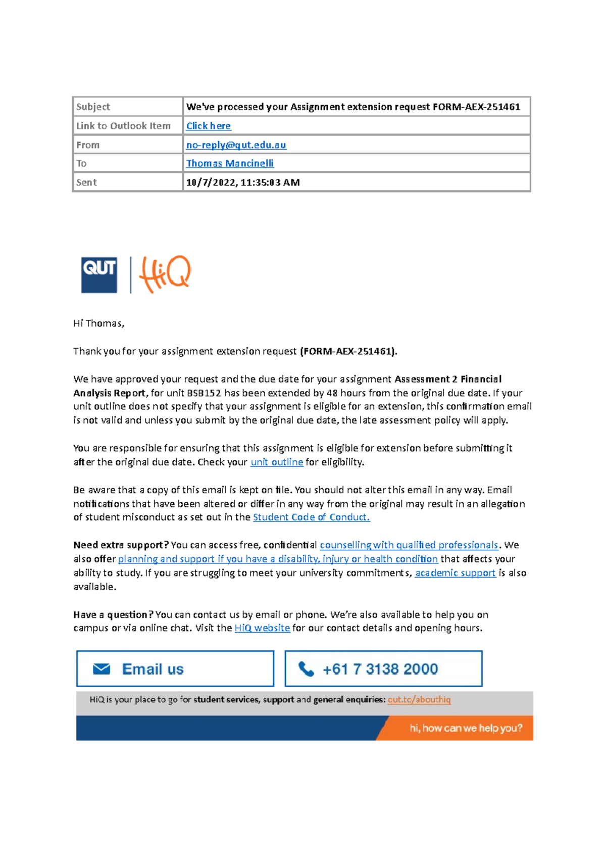 Mancinelli, Thomas, BSB152 - Subject We've processed your Assignment ...