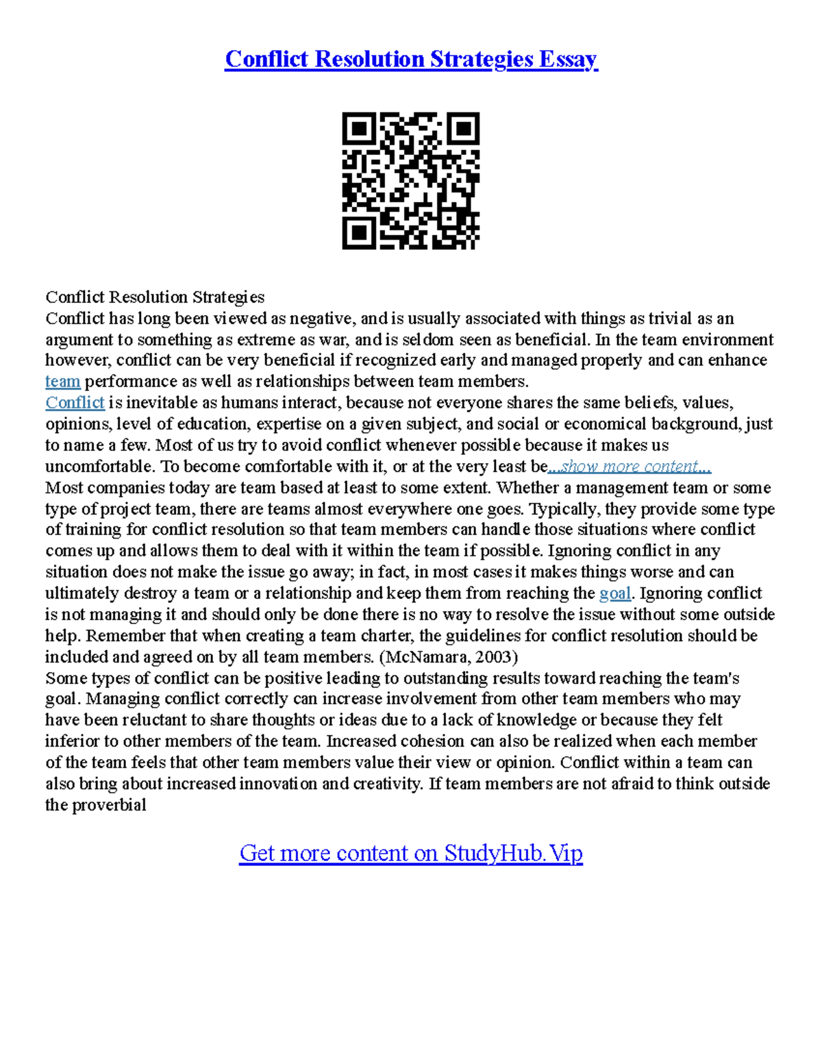 Essays On Conflict - Conflict Resolution Strategies Essay Conflict ...