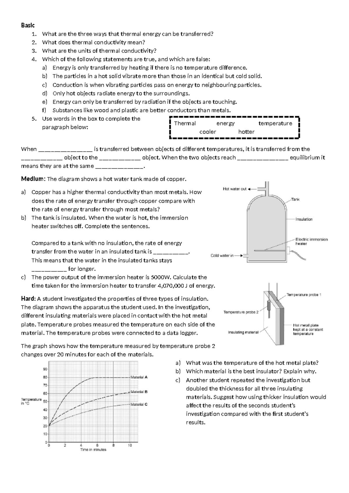 Thermal energy transfer worksheet - Basic 1. What are the three ways ...
