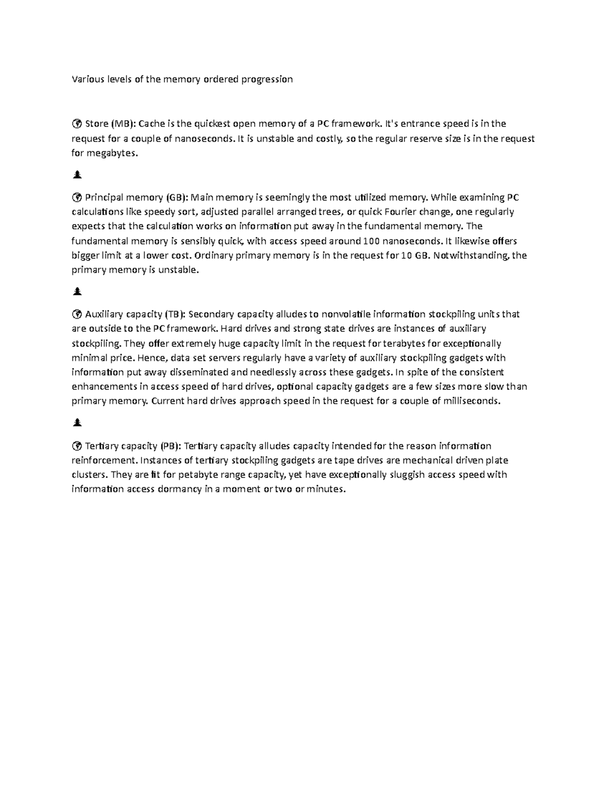 Memory ordered progression - Various levels of the memory ordered ...