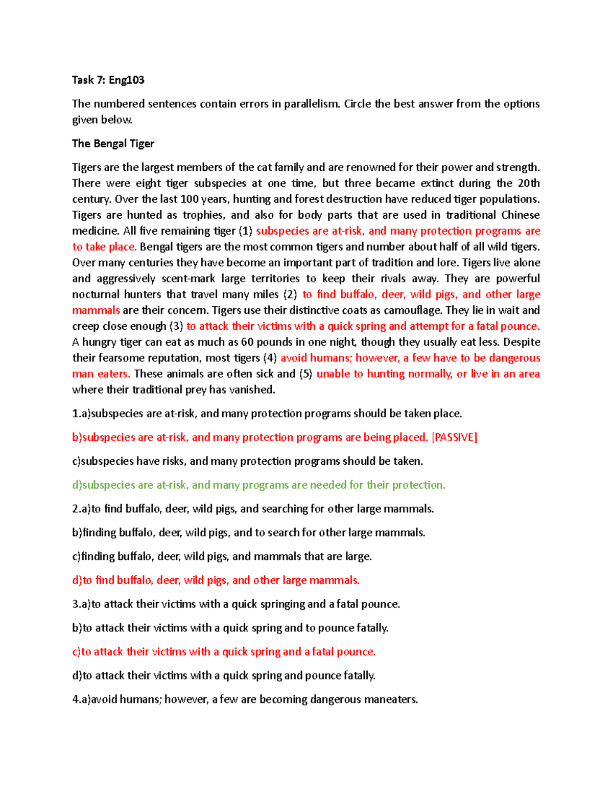 T7 The Bengal Tiger (Eng103) - Task 7: Eng The numbered sentences ...