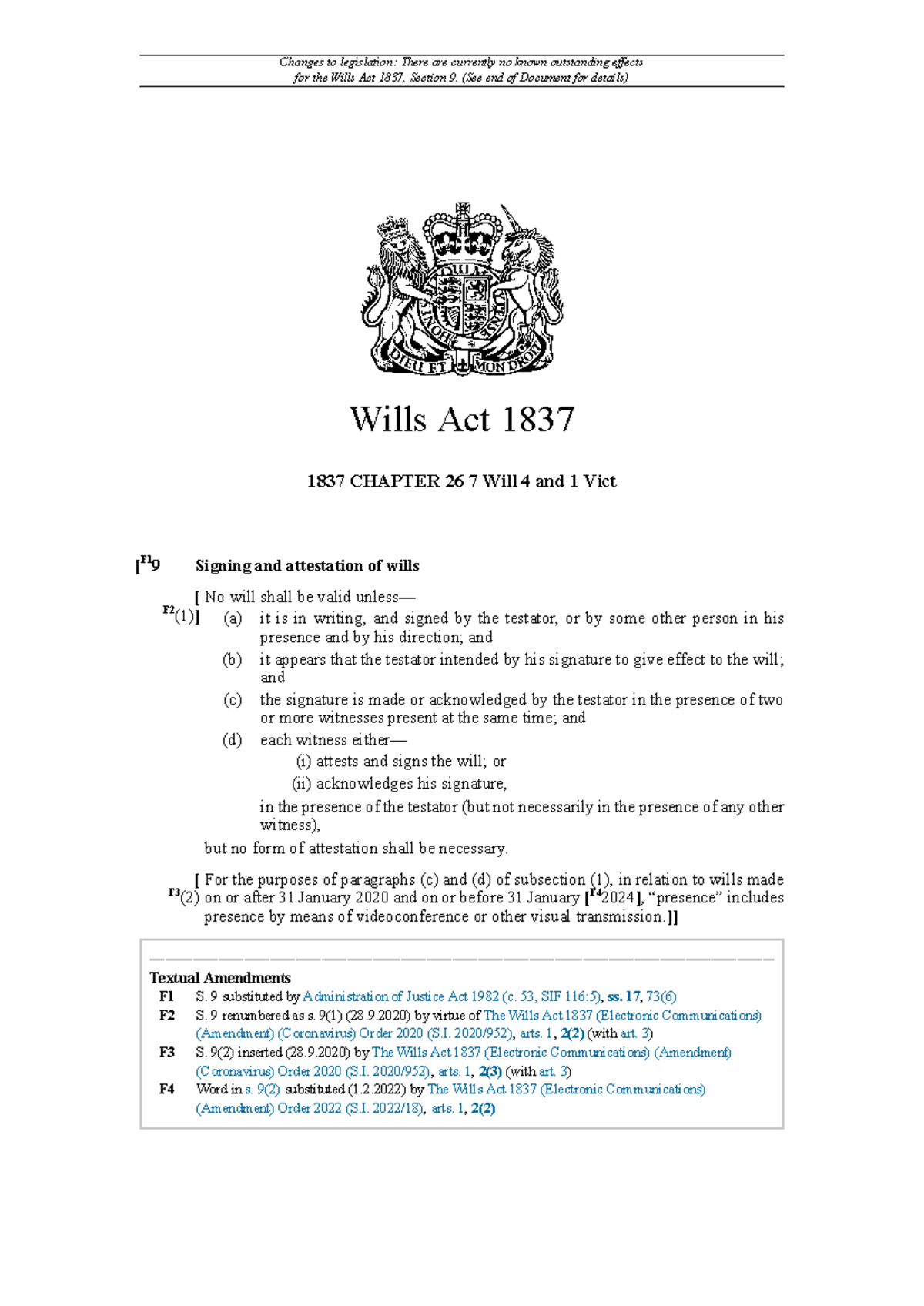 The wills act 1987 - Changes to legislation: There are currently no ...