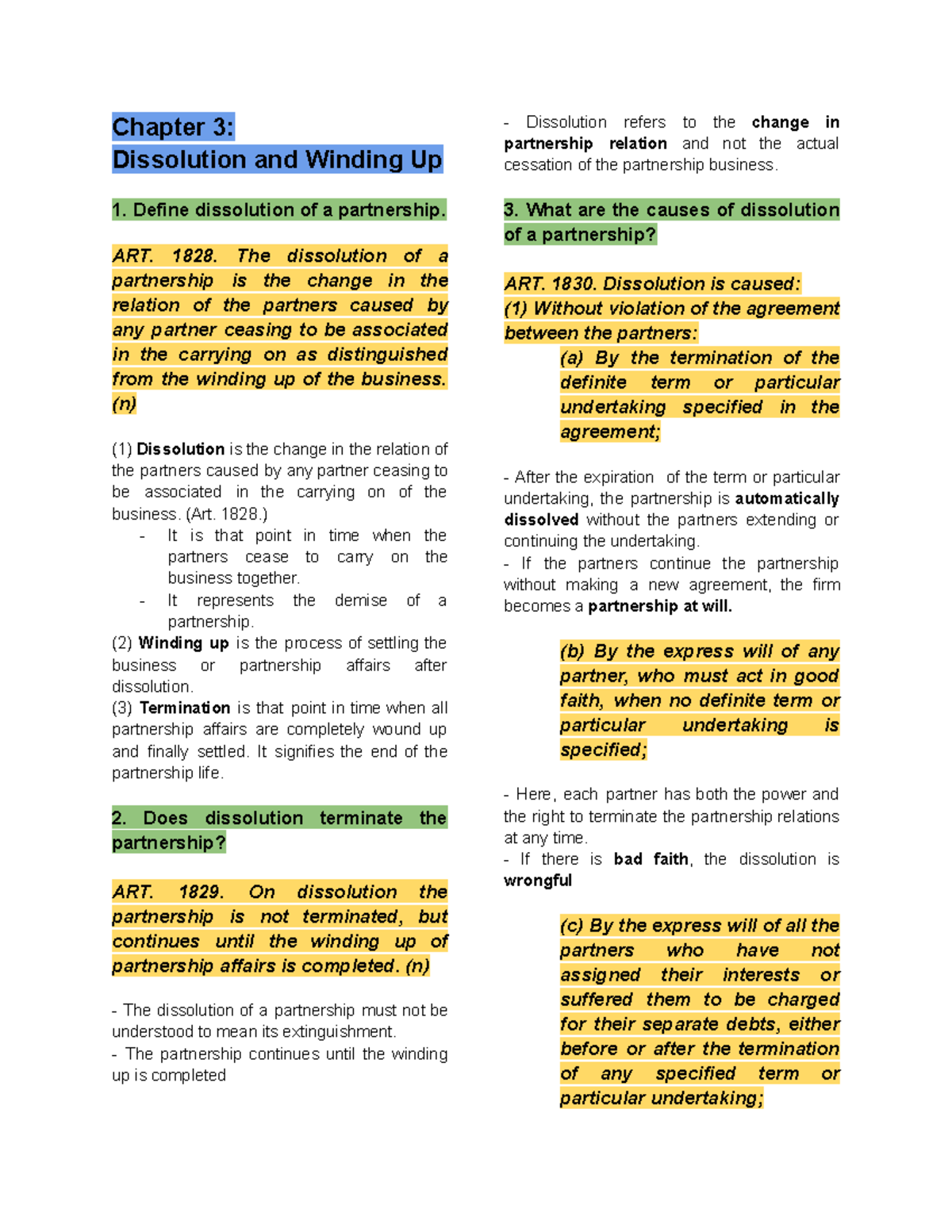 Dissolution & Winding-up - Chapter 3: Dissolution and Winding Up 1. Define dissolution of a ...